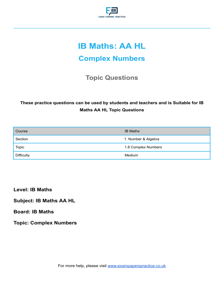 IB Maths AA HL: Complex Numbers Practice Questions