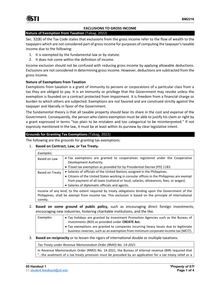 Exclusions to Gross Income: Tax Exemptions & Treaty Relief