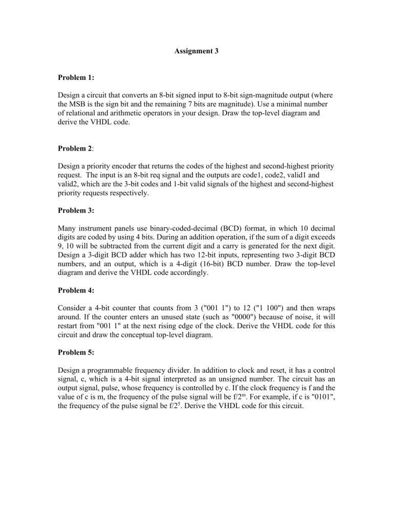 Digital Circuit Design Assignment: VHDL Coding