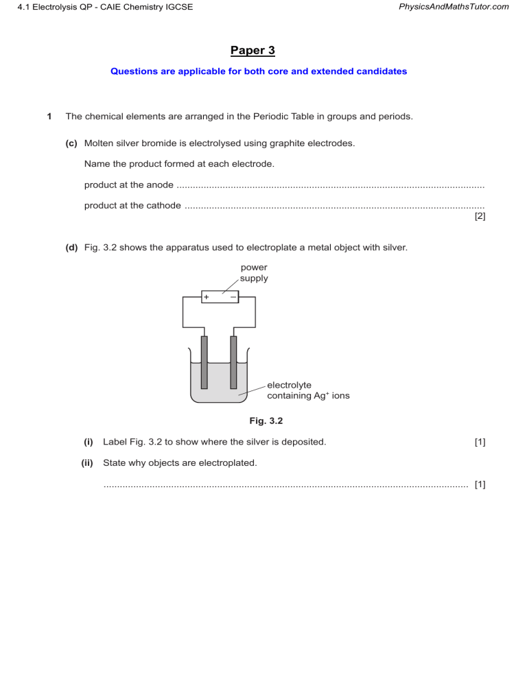 Electrolysis IGCSE Chemistry Exam Questions