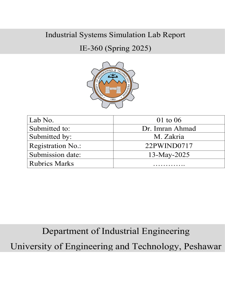 ARENA Simulation Lab Report: Industrial Engineering