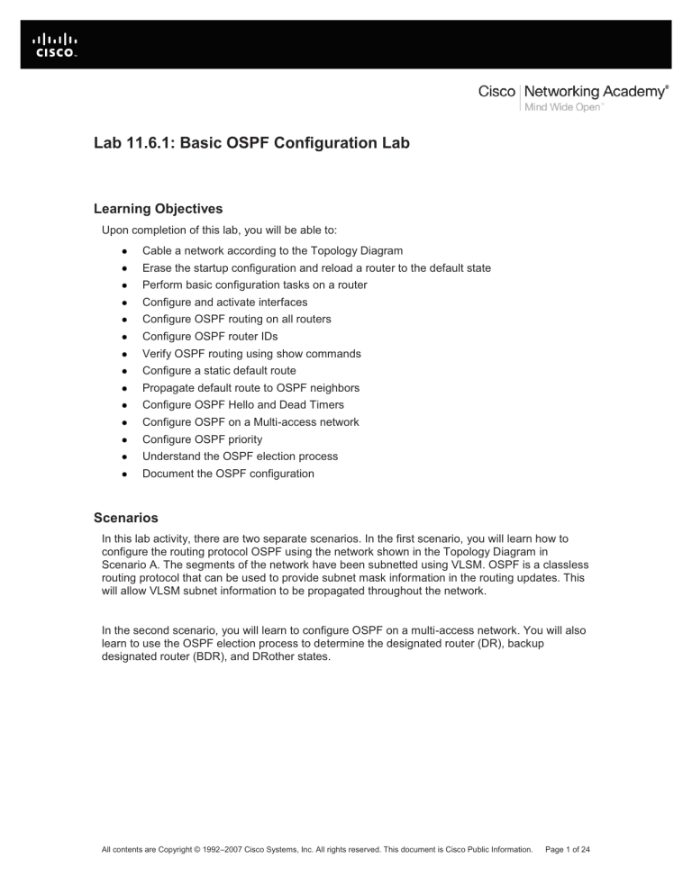 Cisco OSPF Configuration Lab: Basic Routing & Multi-access Networks