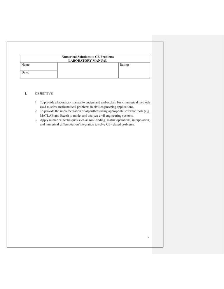 Numerical Methods for Civil Engineering Lab Manual