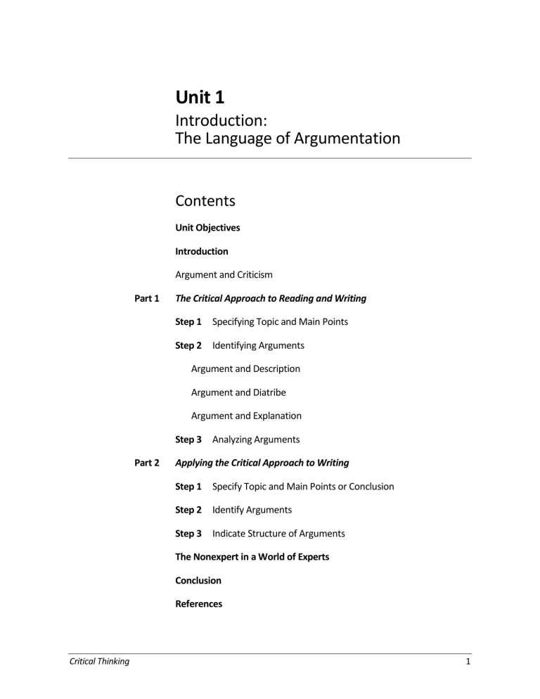 Critical Thinking: Language of Argumentation Study Guide