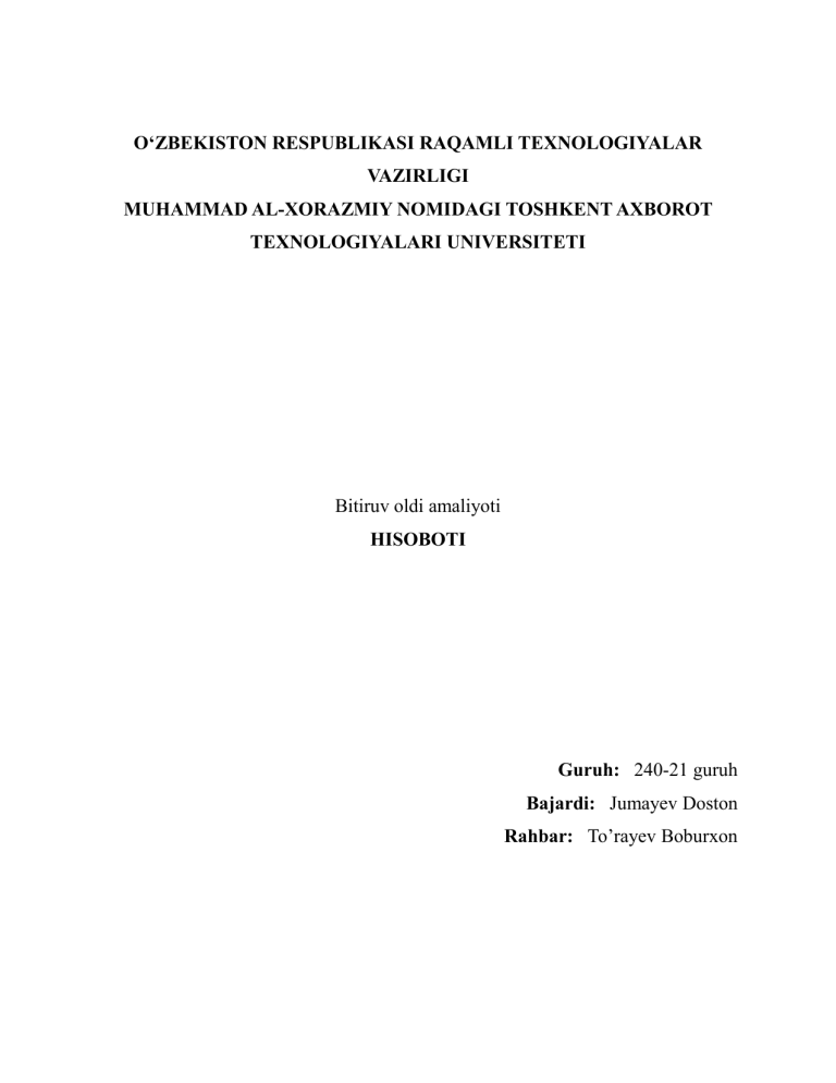 Talabalar turar joyi hisoboti - TATU