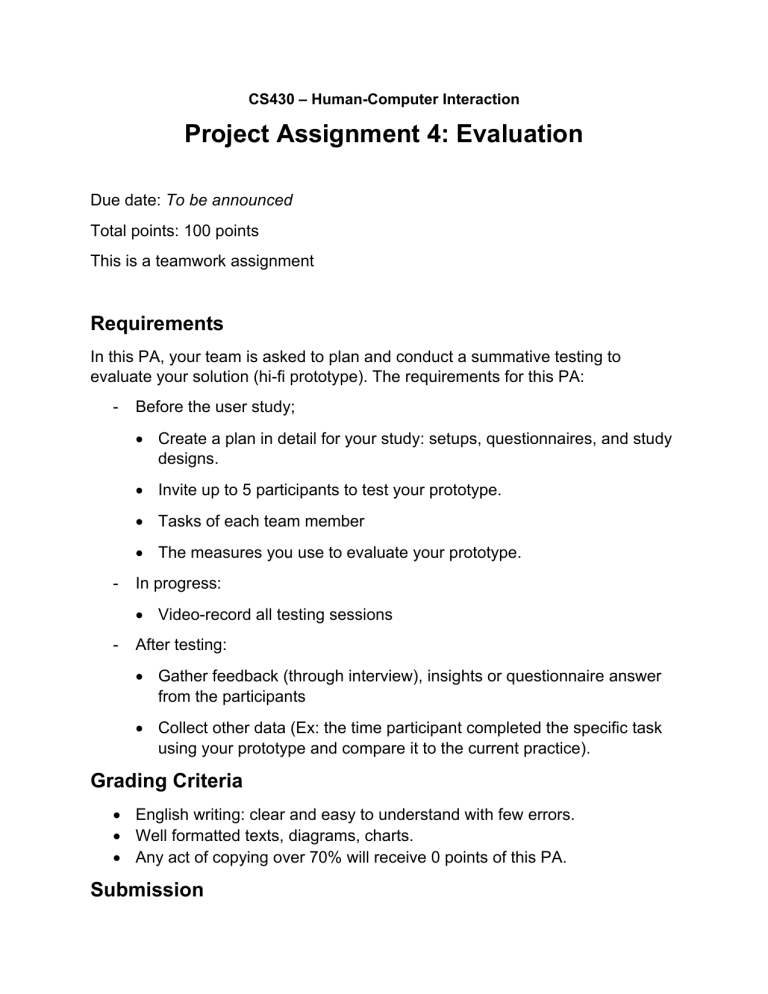 HCI Project: Prototype Evaluation Assignment