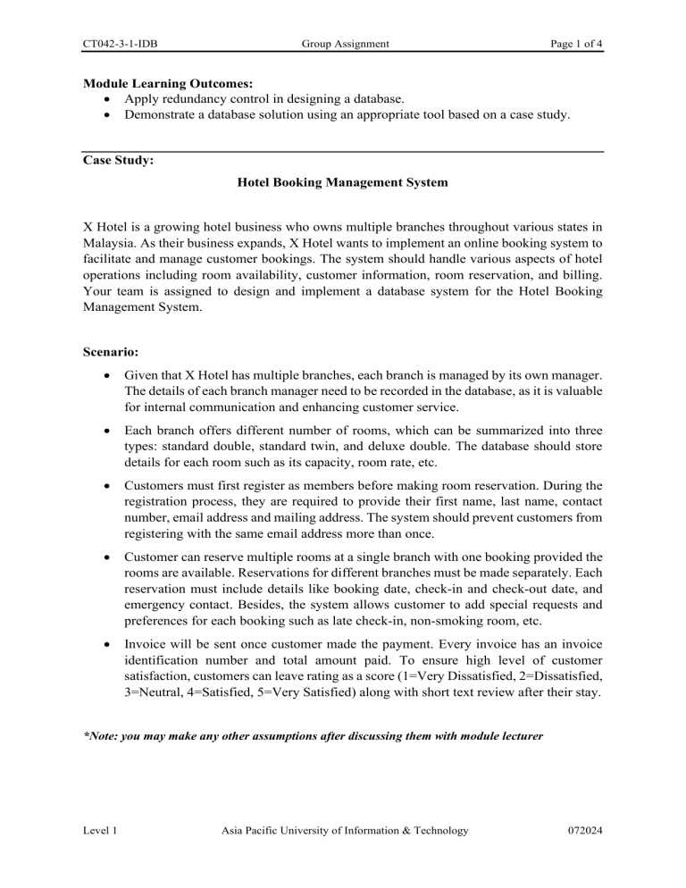 Hotel Booking Database Assignment: Design & Implementation