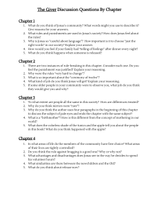 The Giver: Jonas Characterization Worksheet