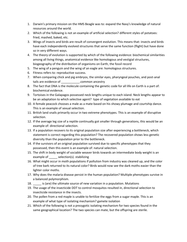 Evolutionary Biology Worksheet: Key Concepts & Questions