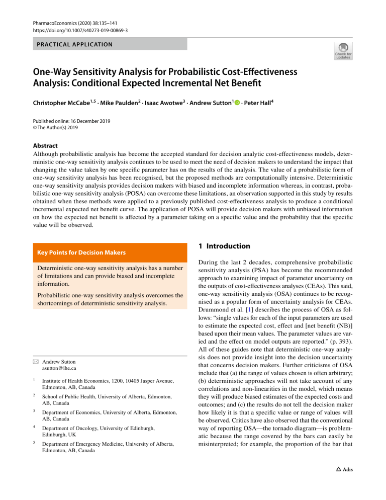 Probabilistic Sensitivity Analysis in Cost-Effectiveness