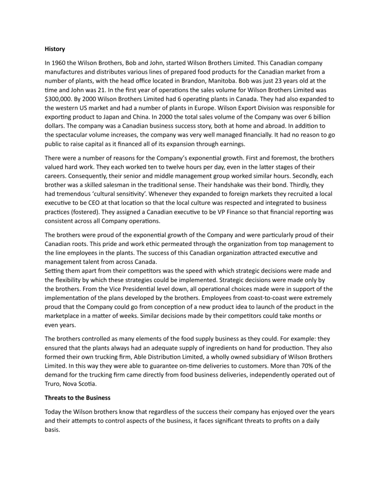 Wilson Brothers Case Study: History, Growth & HR Challenges