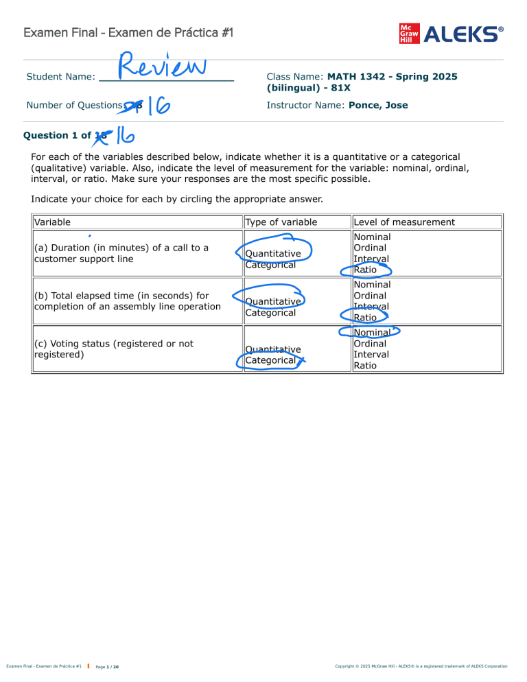 MATH 1342 Exam Practice: Statistics Review