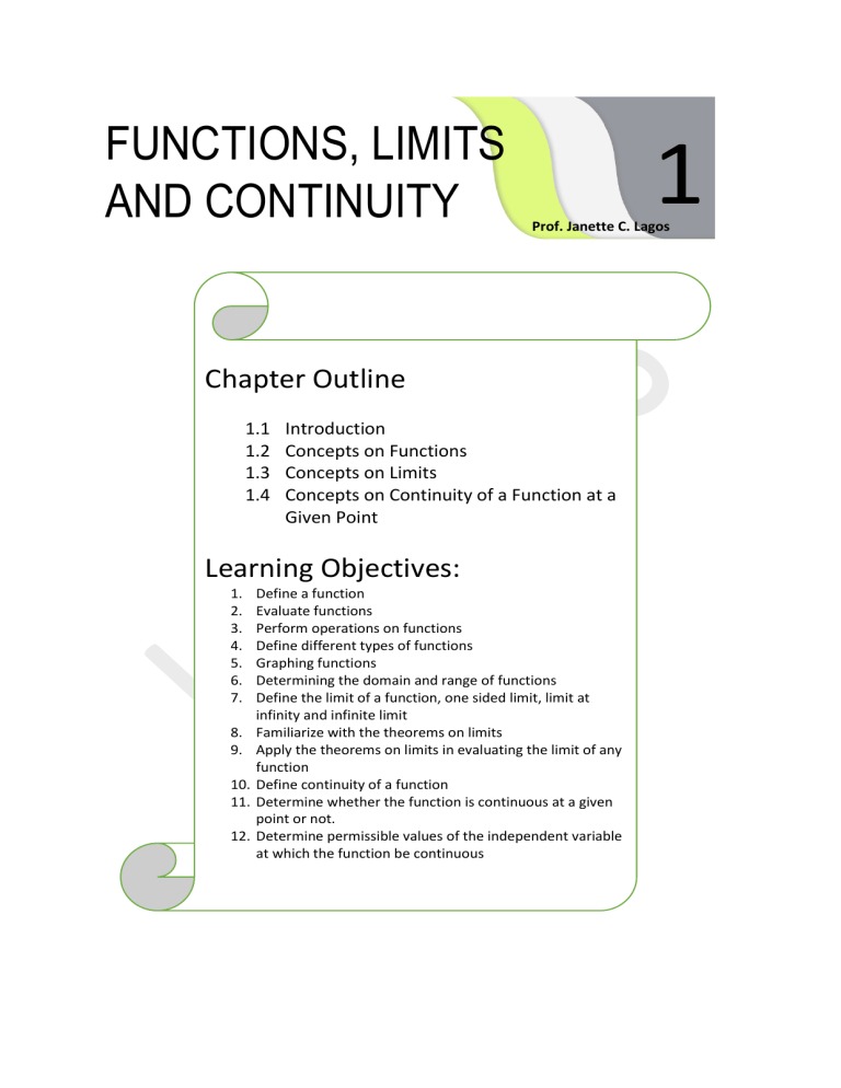 Functions, Limits, and Continuity: Course Material