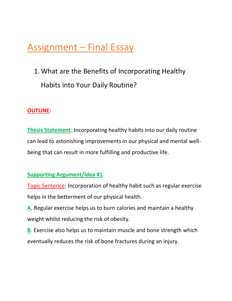 Healthy Habits Essay: Benefits of Exercise & Meditation
