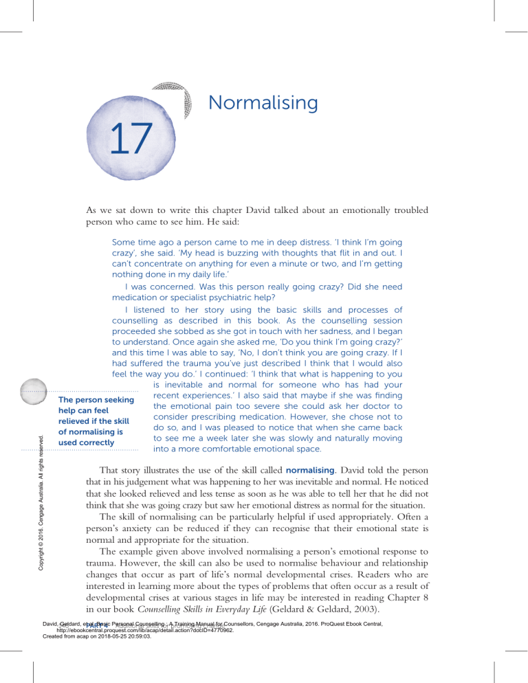 Normalizing: Counseling Skill for Emotional Distress