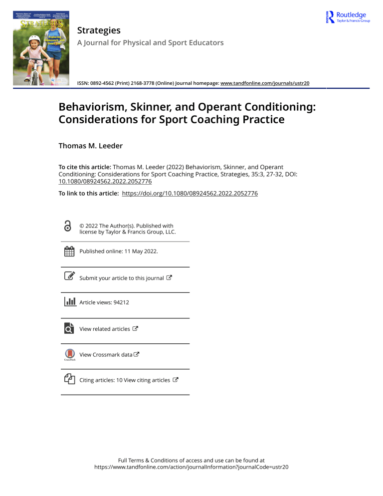 Behaviorism & Operant Conditioning in Sport Coaching