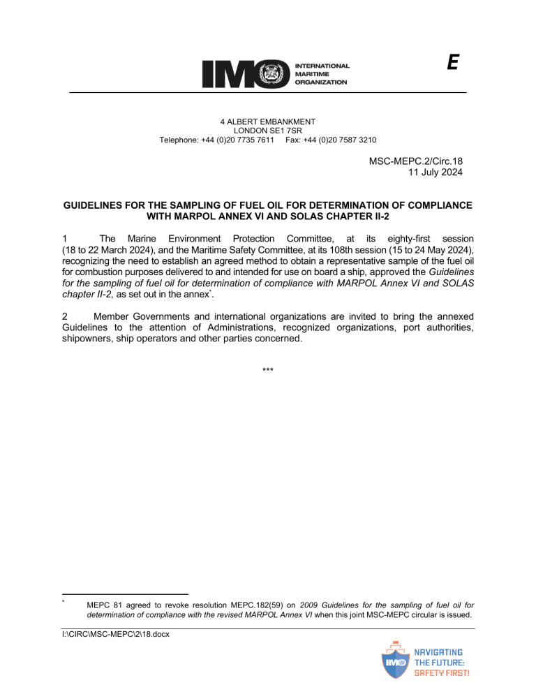 Fuel Oil Sampling Guidelines: MARPOL & SOLAS Compliance