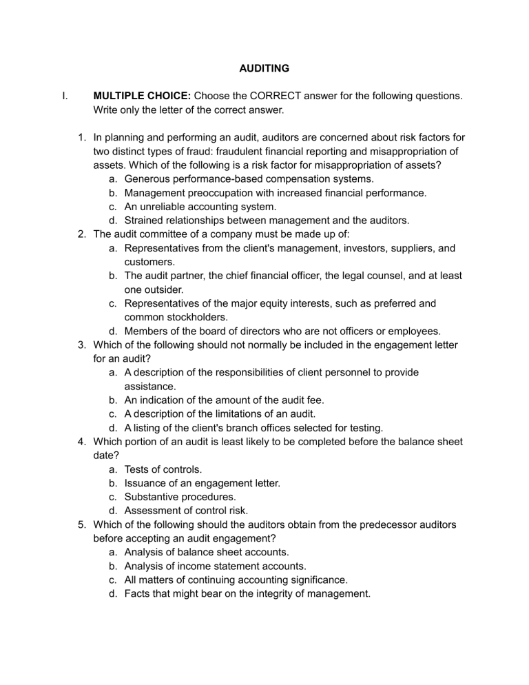 Auditing Exam Questions: Test Your Knowledge