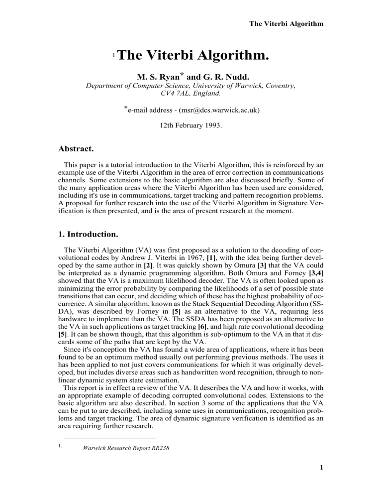 Viterbi Algorithm: Decoding & Applications