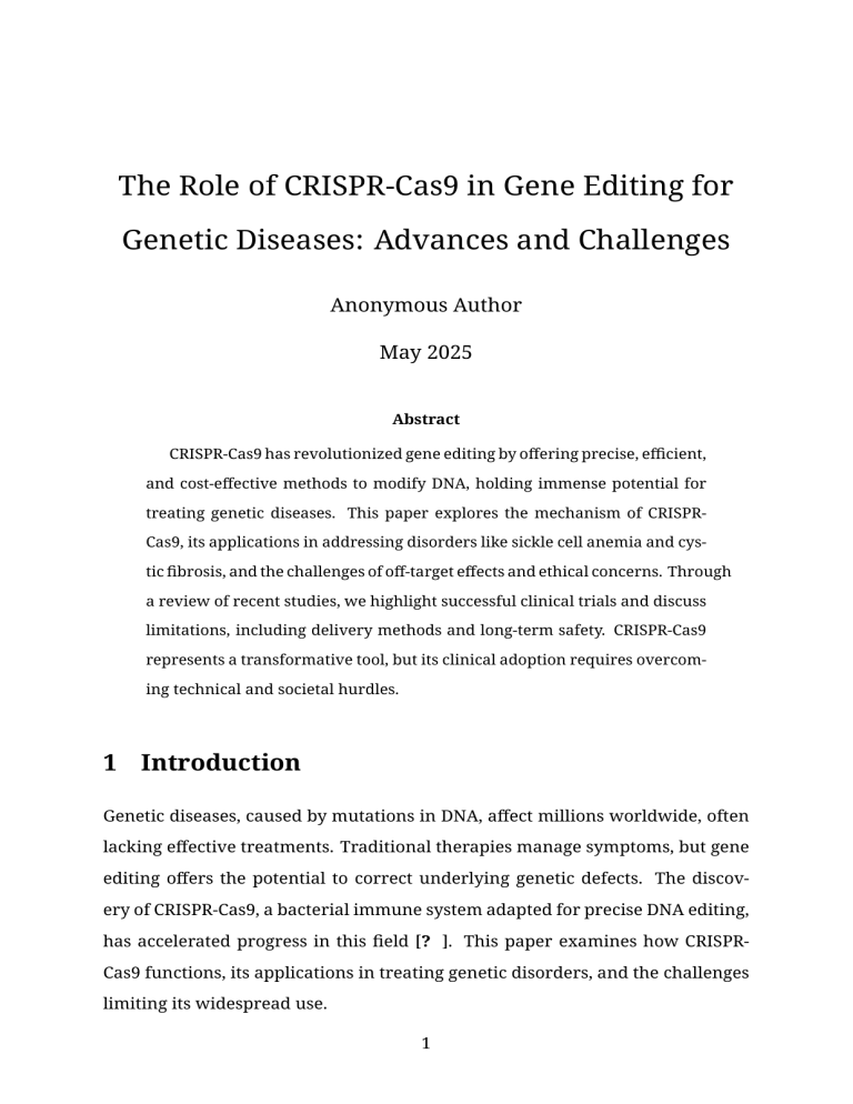 CRISPR-Cas9 Gene Editing: Advances, Challenges & Applications