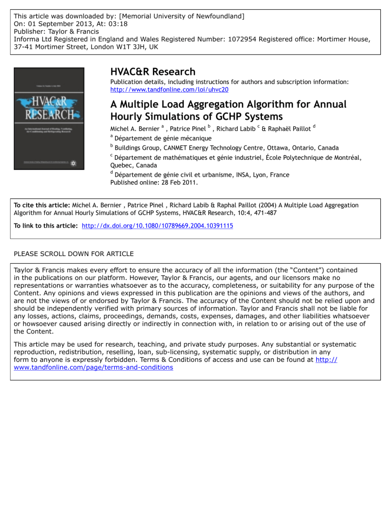 GCHP System Simulation: Multiple Load Aggregation Algorithm