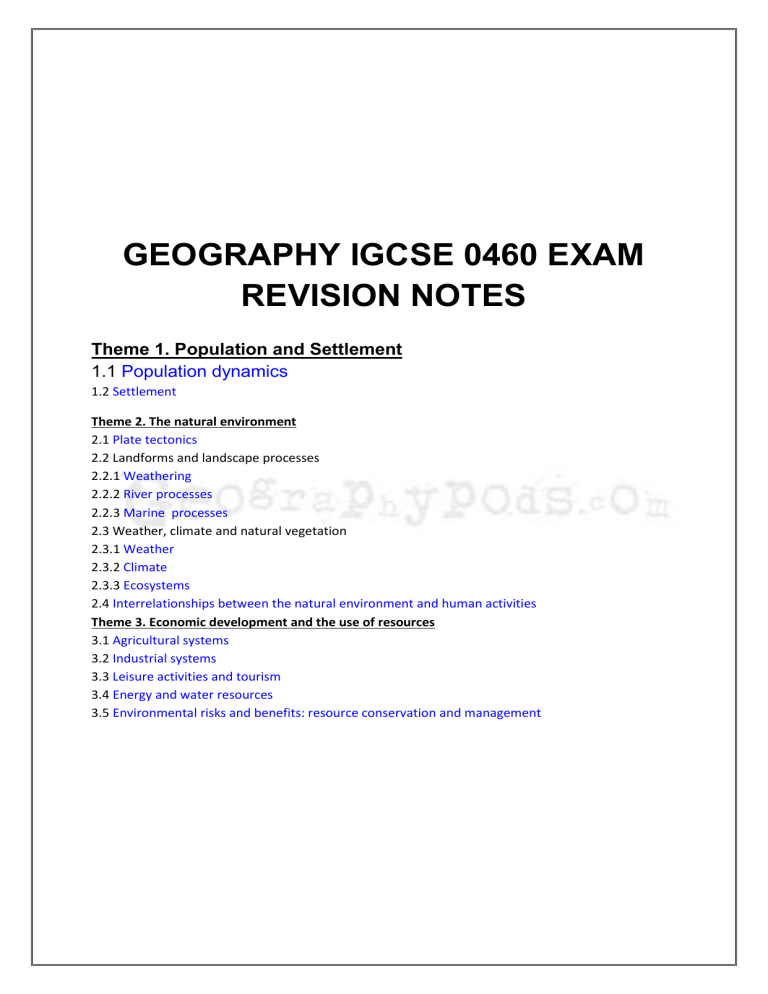 IGCSE Geography 0460 Exam Revision Notes: Population & Environment