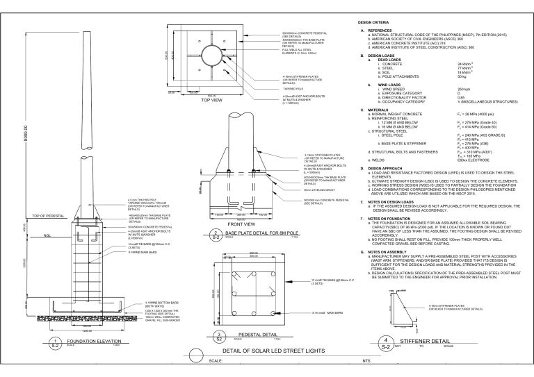 8M Pole Foundation & Base Plate Design - Engineering Drawing