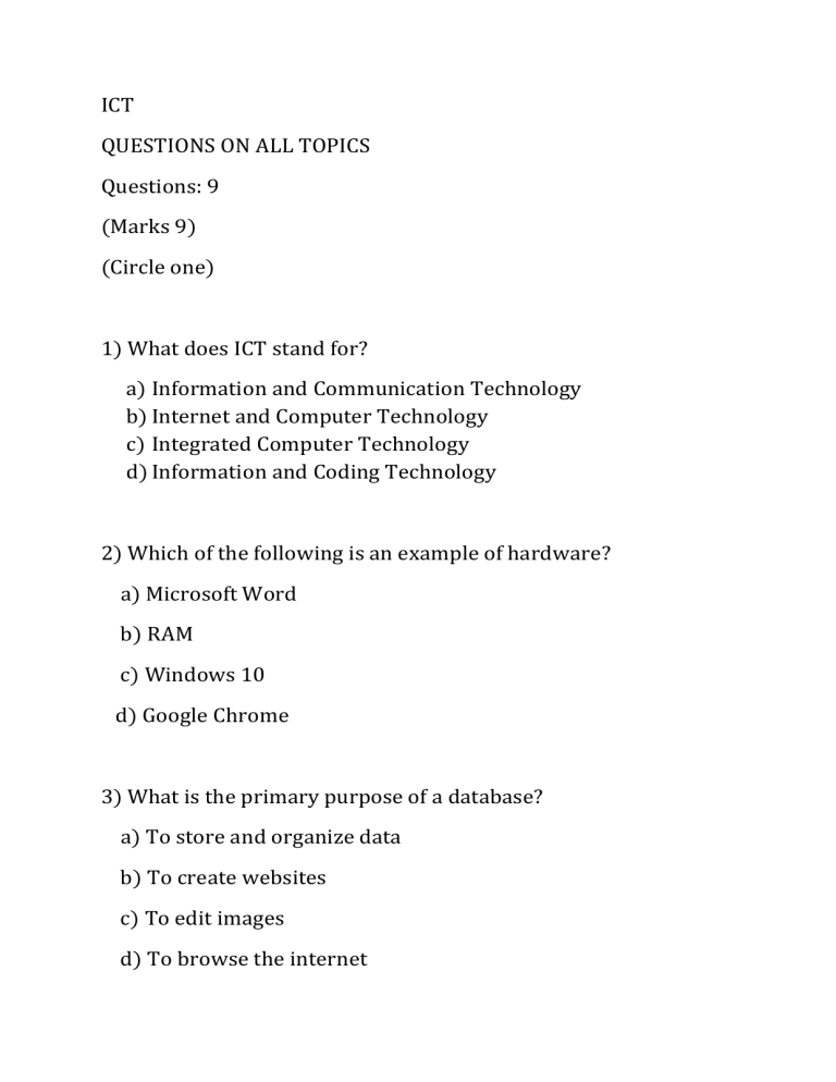 ICT Quiz: Information & Communication Technology Questions
