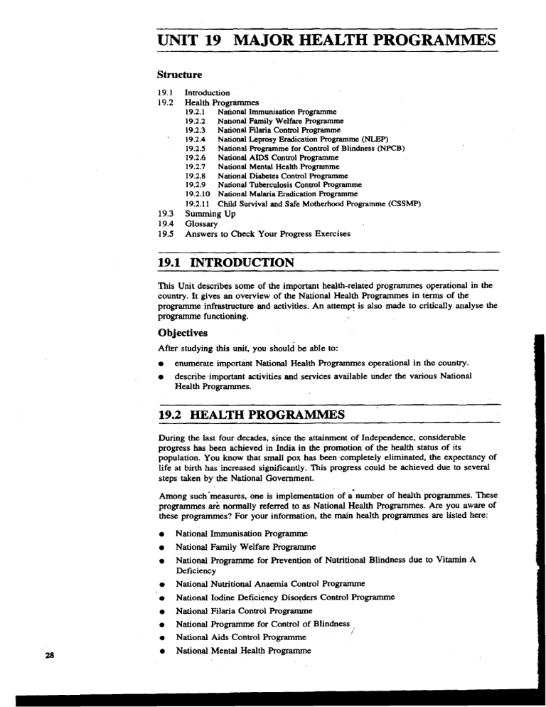 Major Health Programmes in India: National Initiatives