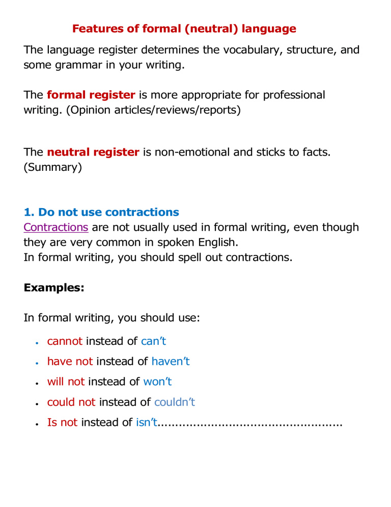 Formal & Neutral Language Guide: Grammar & Vocabulary