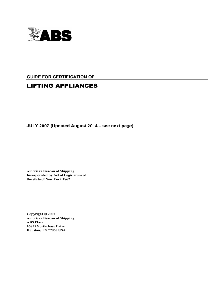 Lifting Appliance Certification Guide | ABS Standards