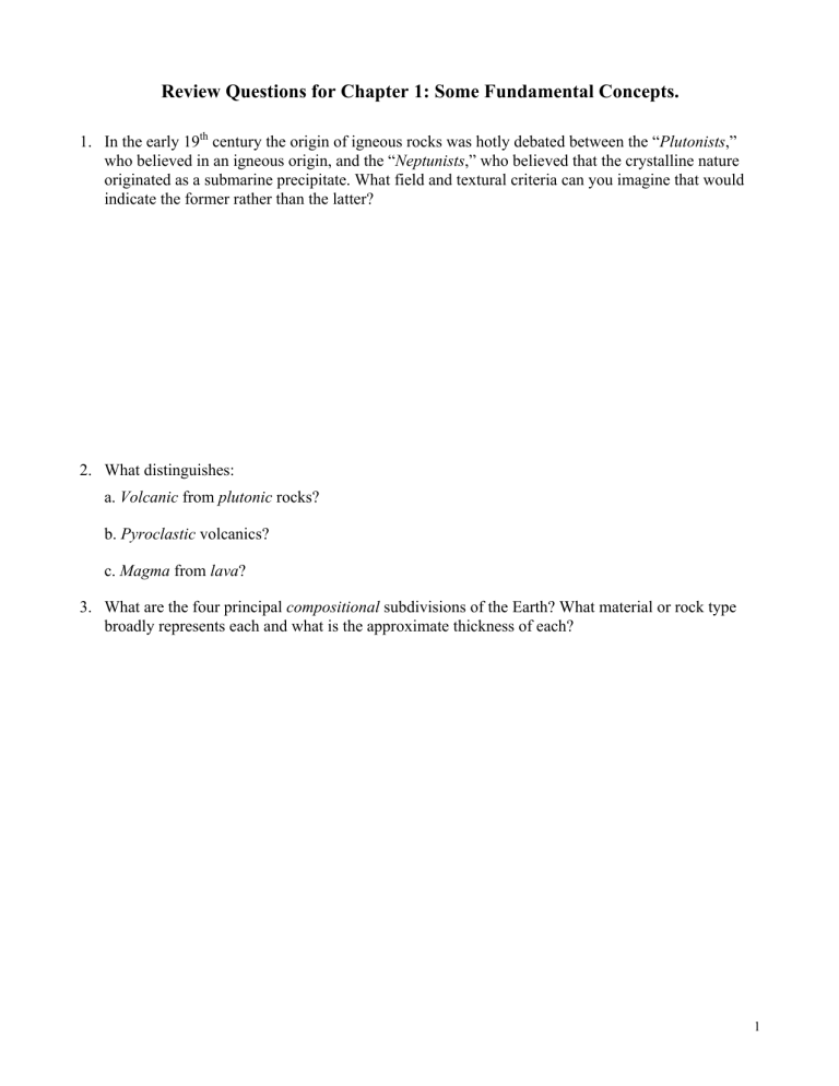 Igneous Petrology Review Questions: Fundamental Concepts