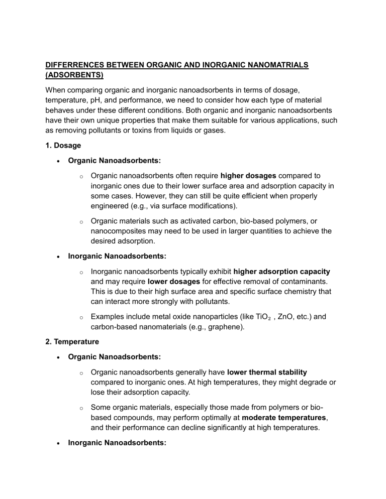 Organic vs. Inorganic Nanomaterials: Adsorbent Comparison