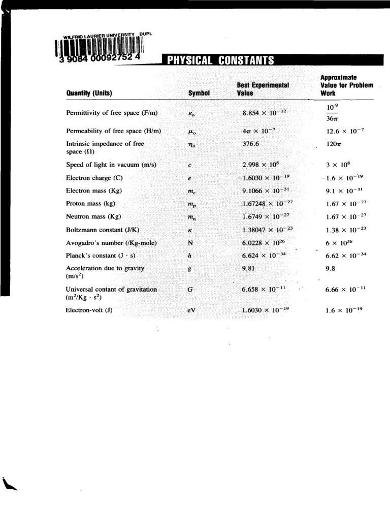 Electromagnetics: Physical Constants & Vector Analysis