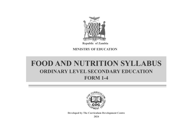 Food & Nutrition Syllabus, Zambia: Forms 1-4