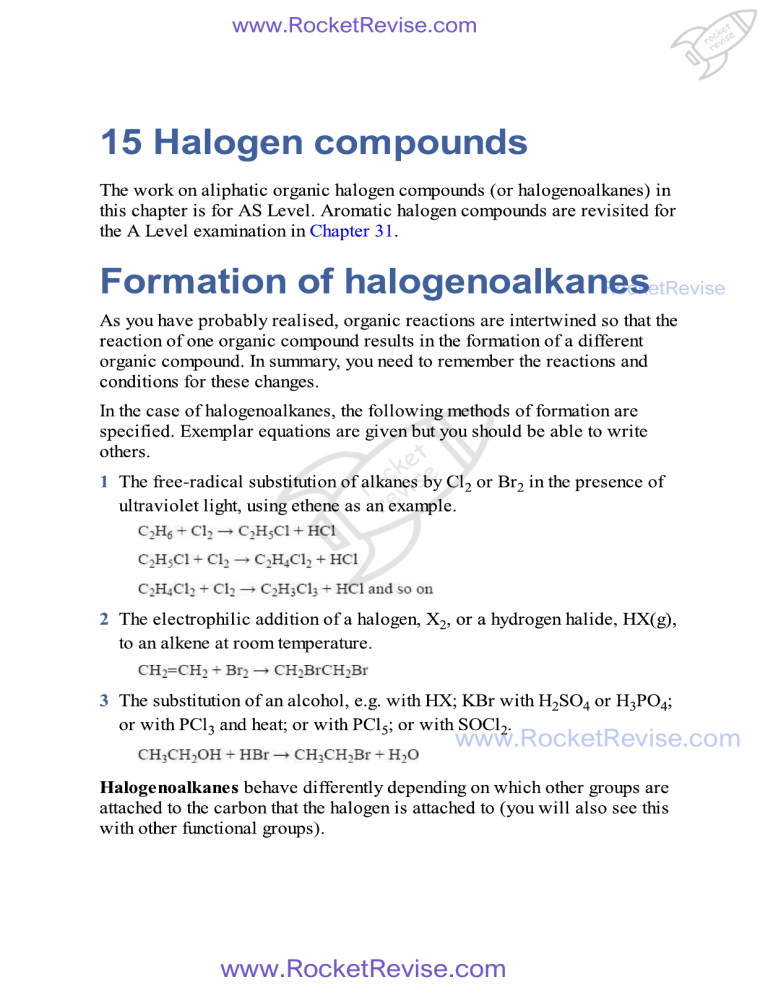 Halogen Compounds: Formation of Halogenoalkanes