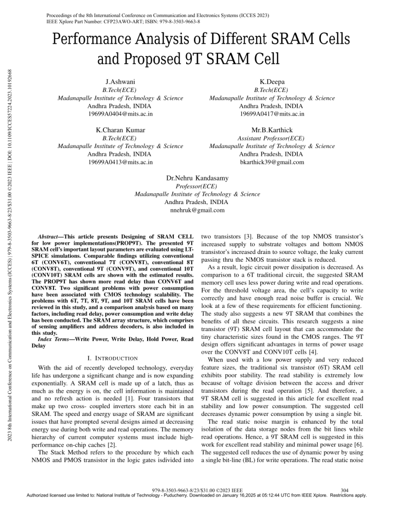 SRAM Cell Performance Analysis: Proposed 9T Design