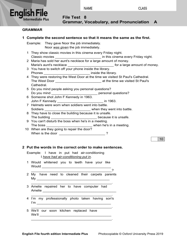 English Grammar, Vocabulary, and Pronunciation Test