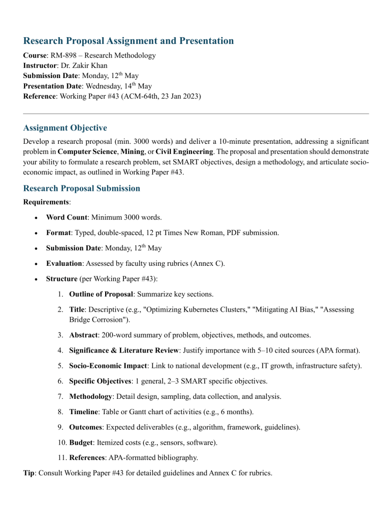 Research Proposal Assignment: Computer Science, Engineering