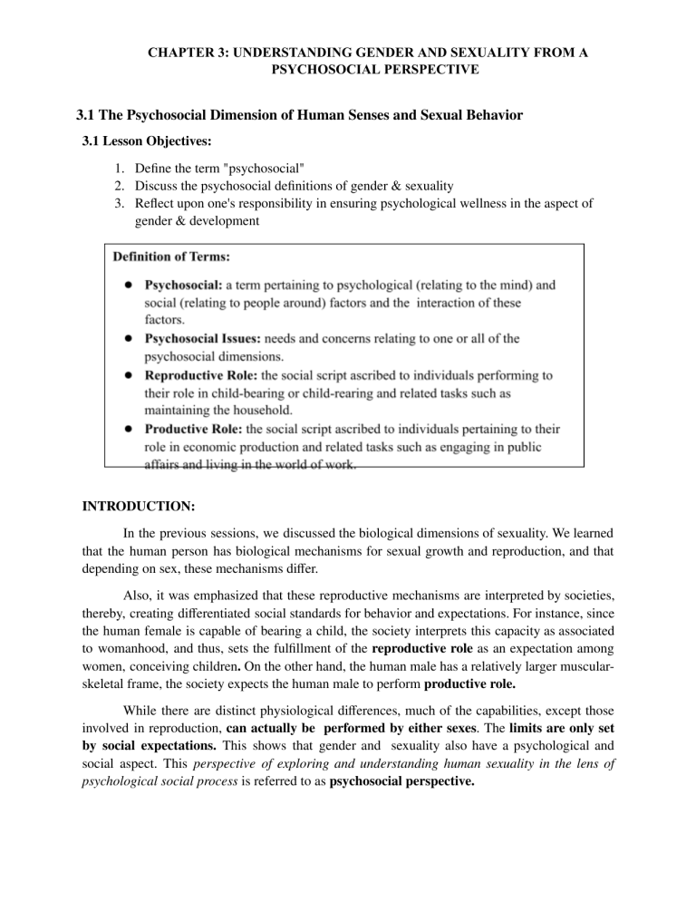Psychosocial Perspective on Gender & Sexuality