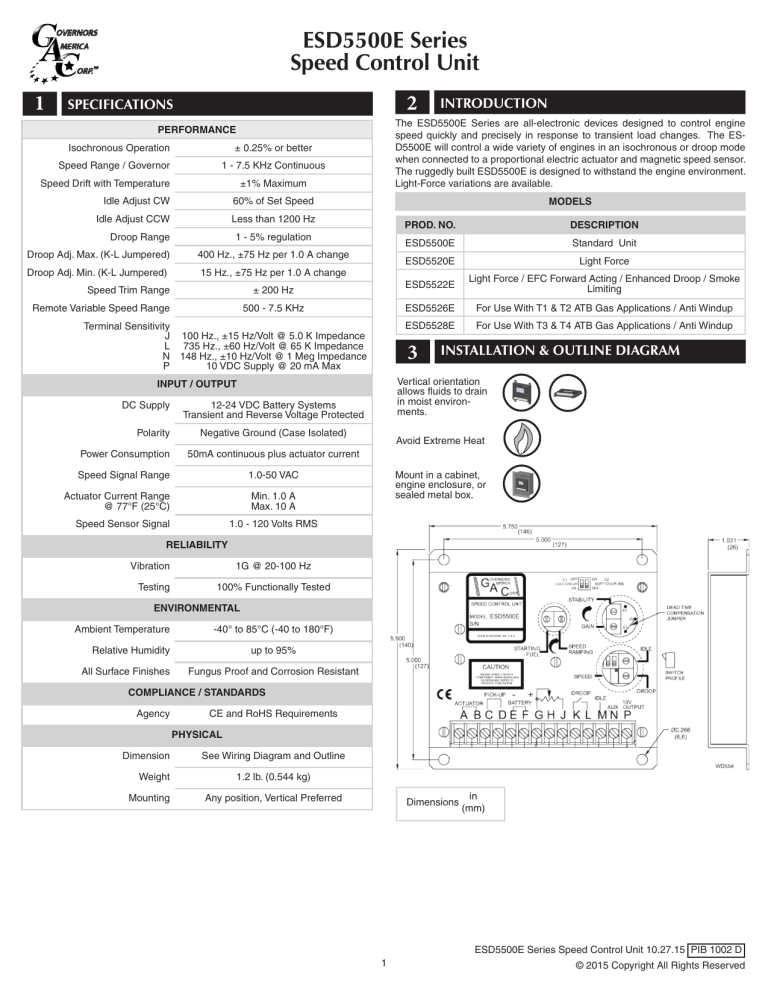 ESD5500E Speed Control Unit Specs & Installation Guide