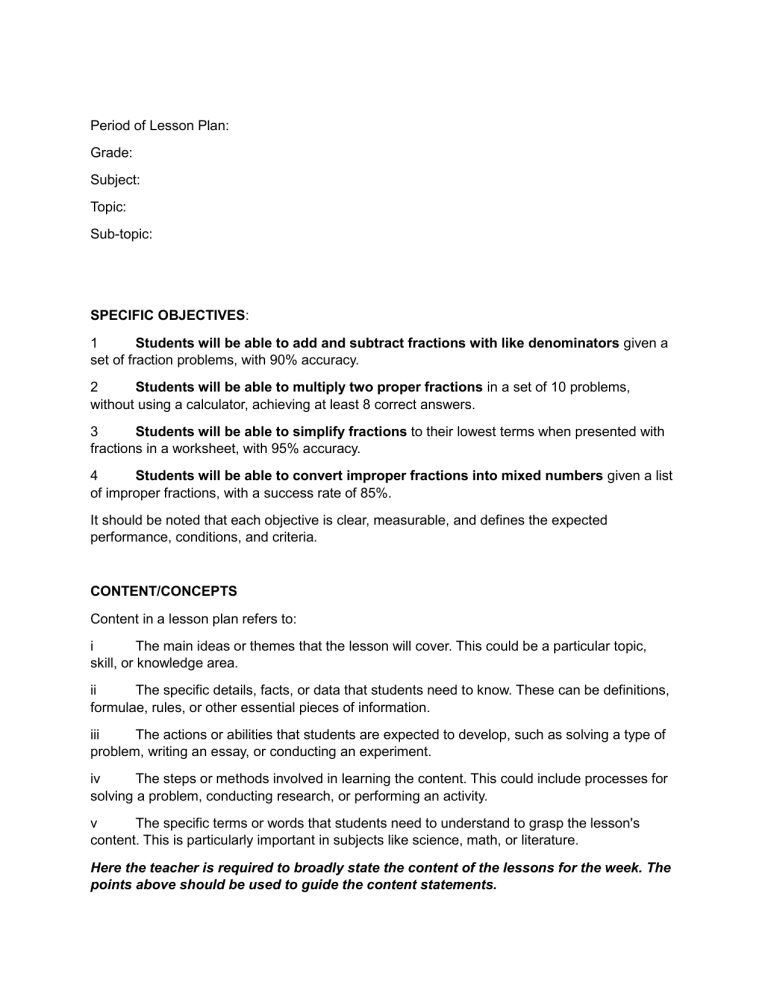 Fractions Lesson Plan: Add, Subtract, Multiply, Simplify