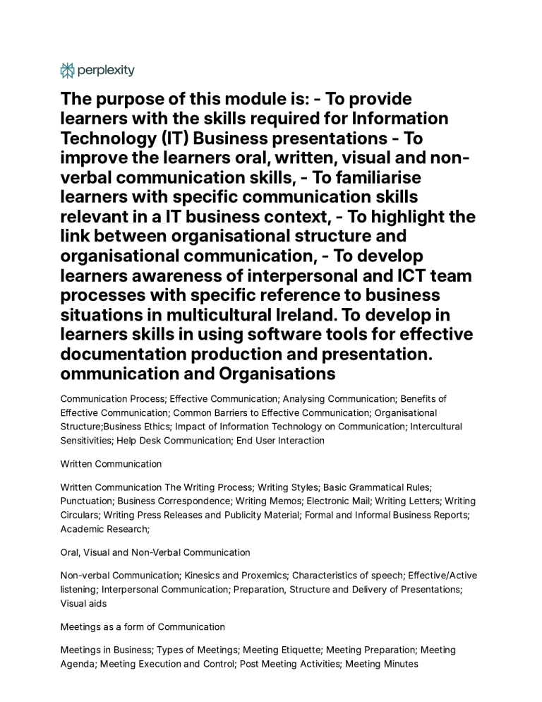 IT Business Communication Module Description