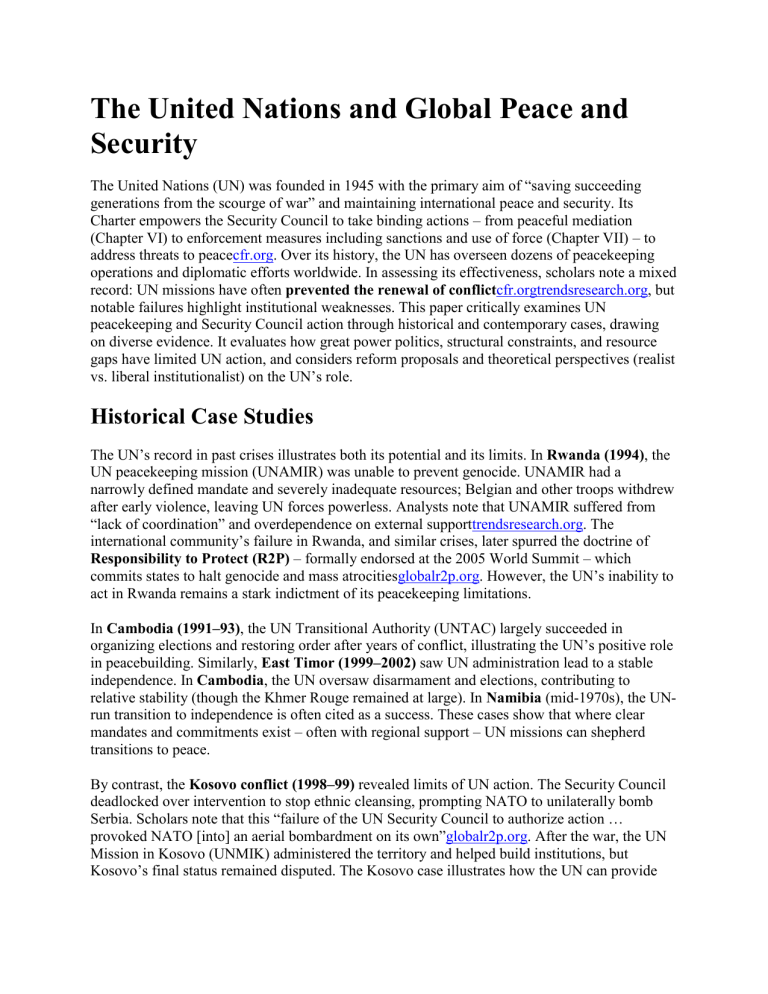 UN and Global Peace: Security Council & Peacekeeping Analysis