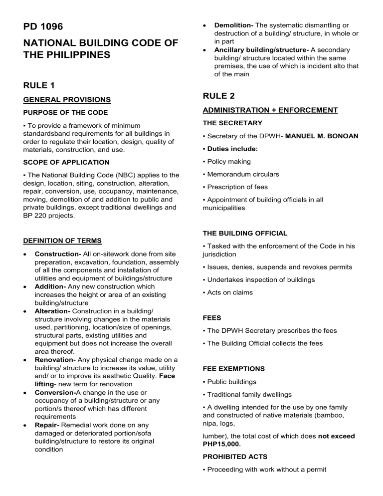 National Building Code of the Philippines (PD 1096)
