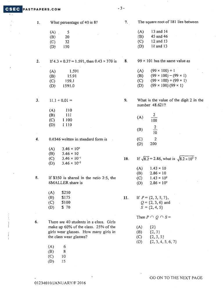 Mathematics Exam Paper - High School Level