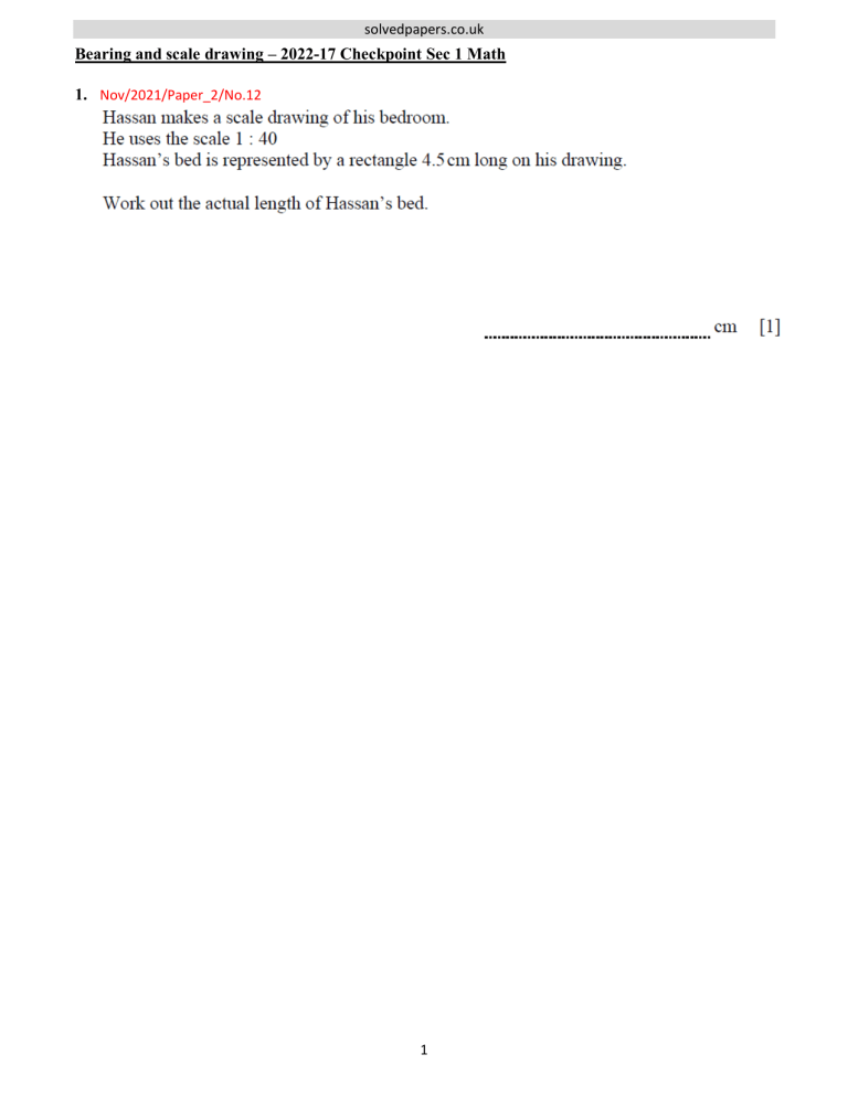 Bearing & Scale Drawing Checkpoint Math Exam Questions