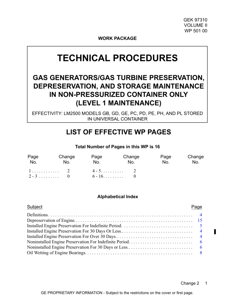 Gas Turbine Preservation: LM2500 Maintenance Procedures