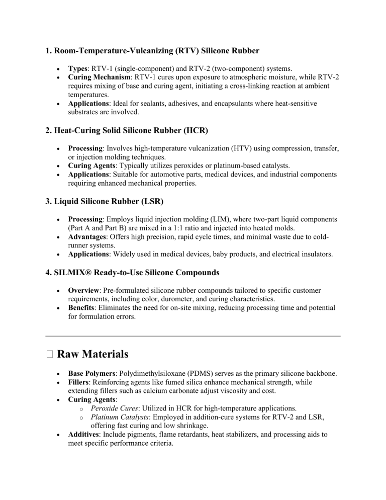Silicone Rubber Types: RTV, HCR, LSR, SILMIX - Properties & Applications