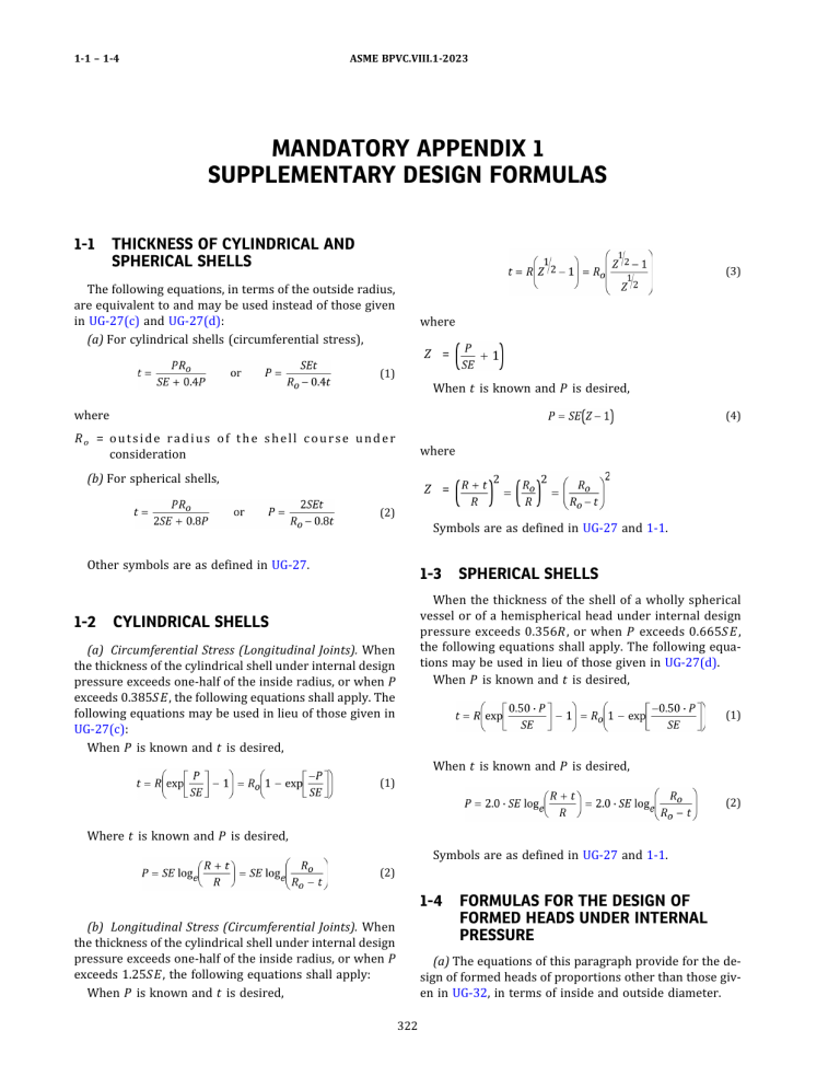 ASME Pressure Vessel Design Formulas